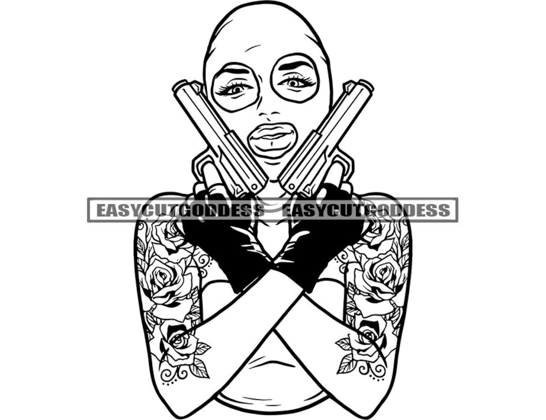 Street Girl Ghetto Gangster Ski Mask Tattoo Burglar Handgun Robber ...