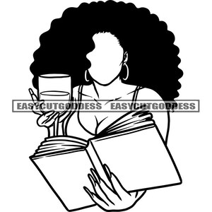 Melanin Woman Faceless No Face Reading Book Educated Coffee Drinking ...