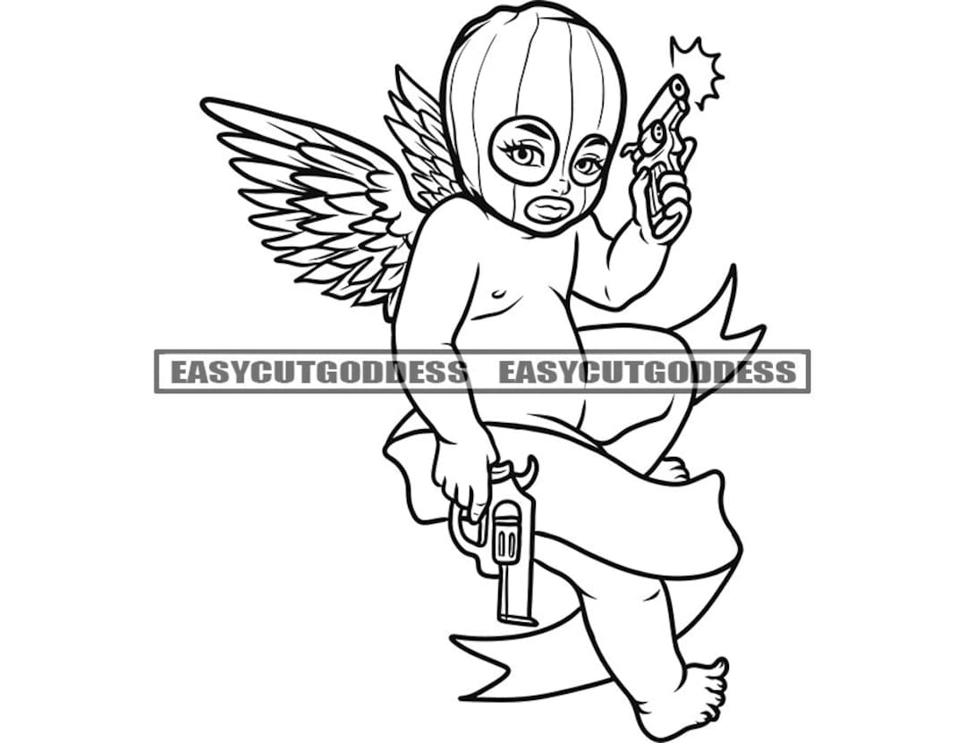 Gangster Baby Boy Angel Handgun Pistols Ski Mask Ribbon Burglar Wings ...