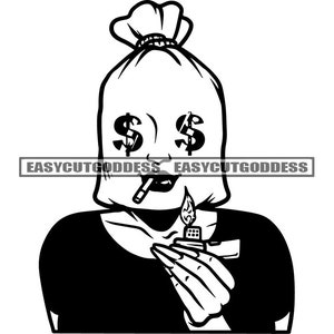 Female Money Bag Head Cartoon Character Smoking Blunt Cigar - Etsy