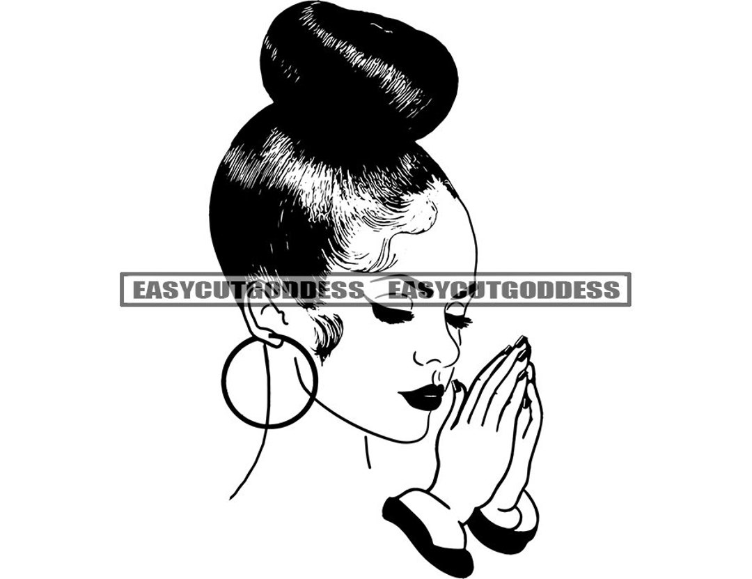 Melanin Woman Praying Prayers Hands Hair Bun Religion Grace Spiritual ...