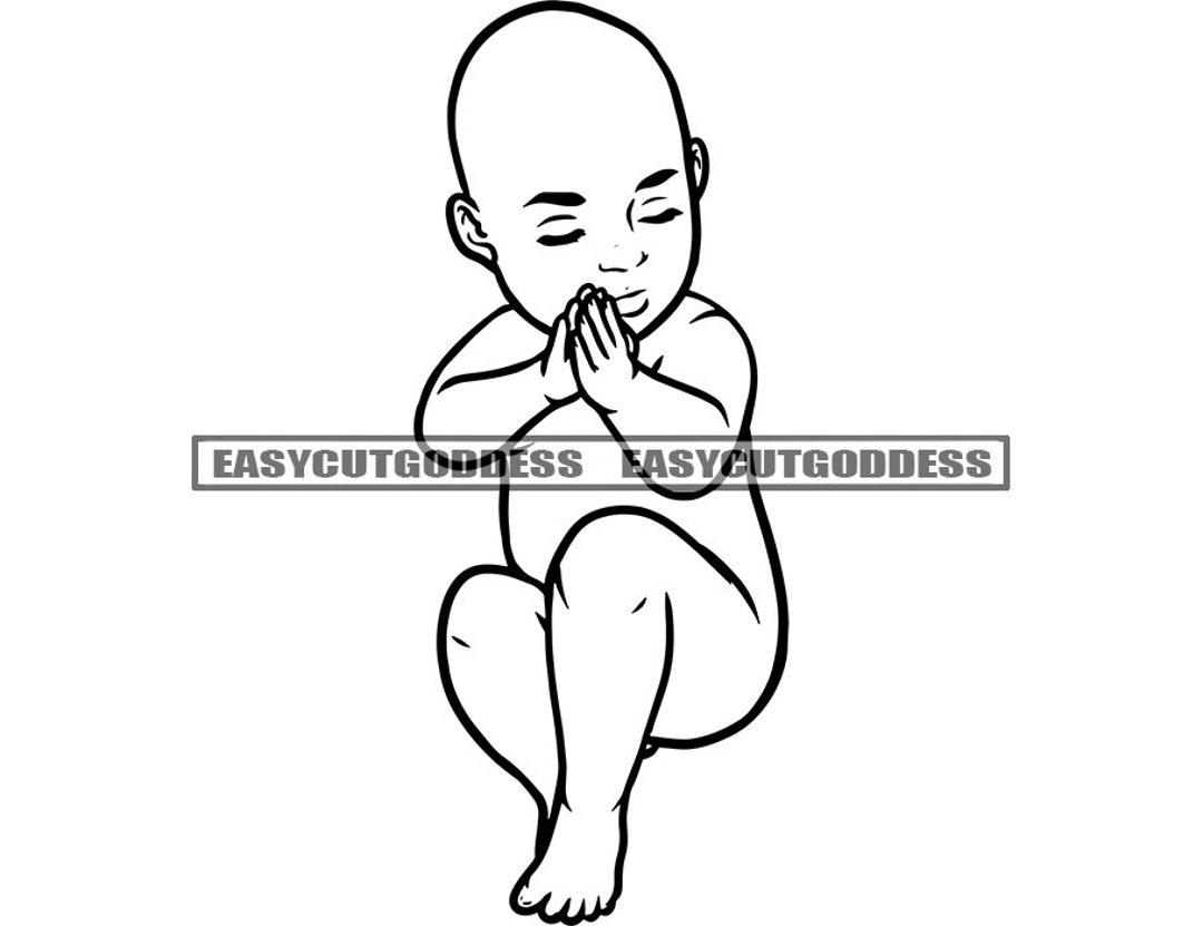 Cute Baby Boy Praying Pray Faith Bald Head Newborn Child Infant Toddler ...