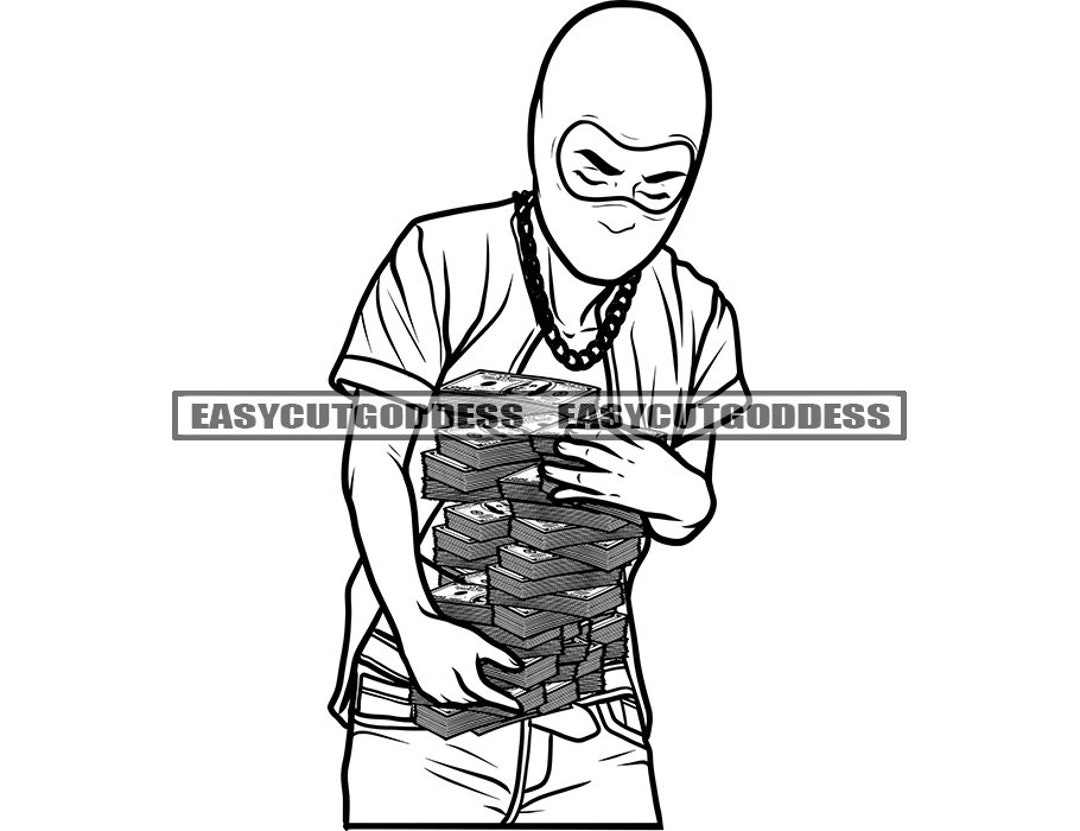 Gangster Man Ski Mask Burglar Holding Big Stack Money Bragging Cash ...
