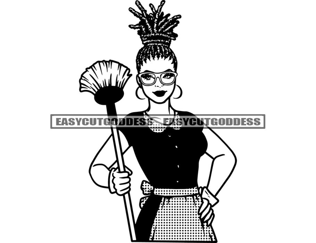 Housekeeper Cleaning Service Afro Woman Locs Hair Duster Logo Maid ...