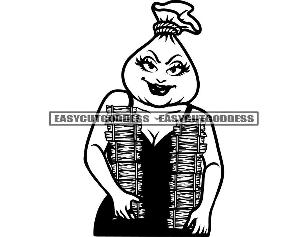 Boss Lady Female Money Bag Head Holding Money Stacks Feminine Long ...