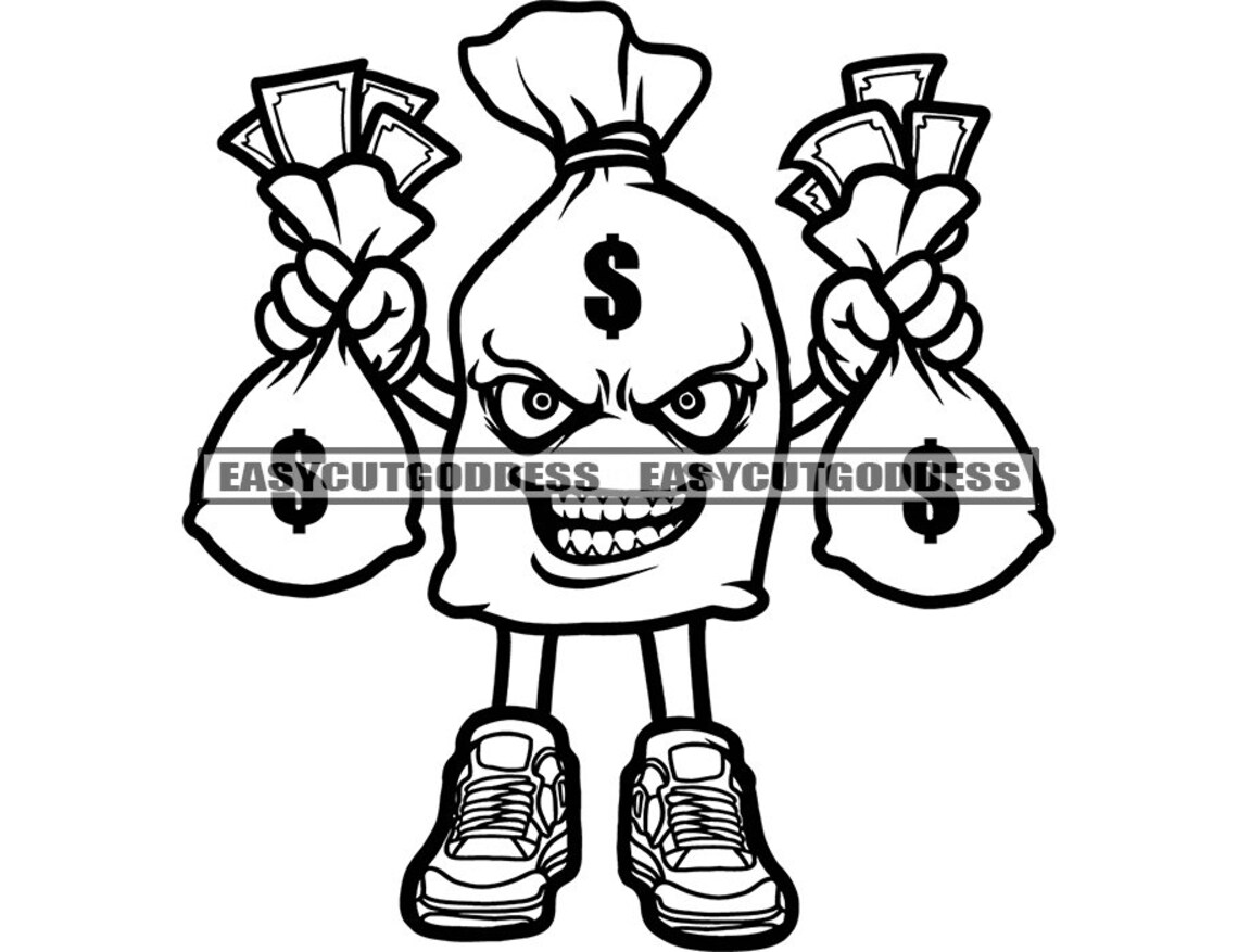 Money Bag Character Sarcastic Smile Carrying Money Bags Sneakers Grind ...