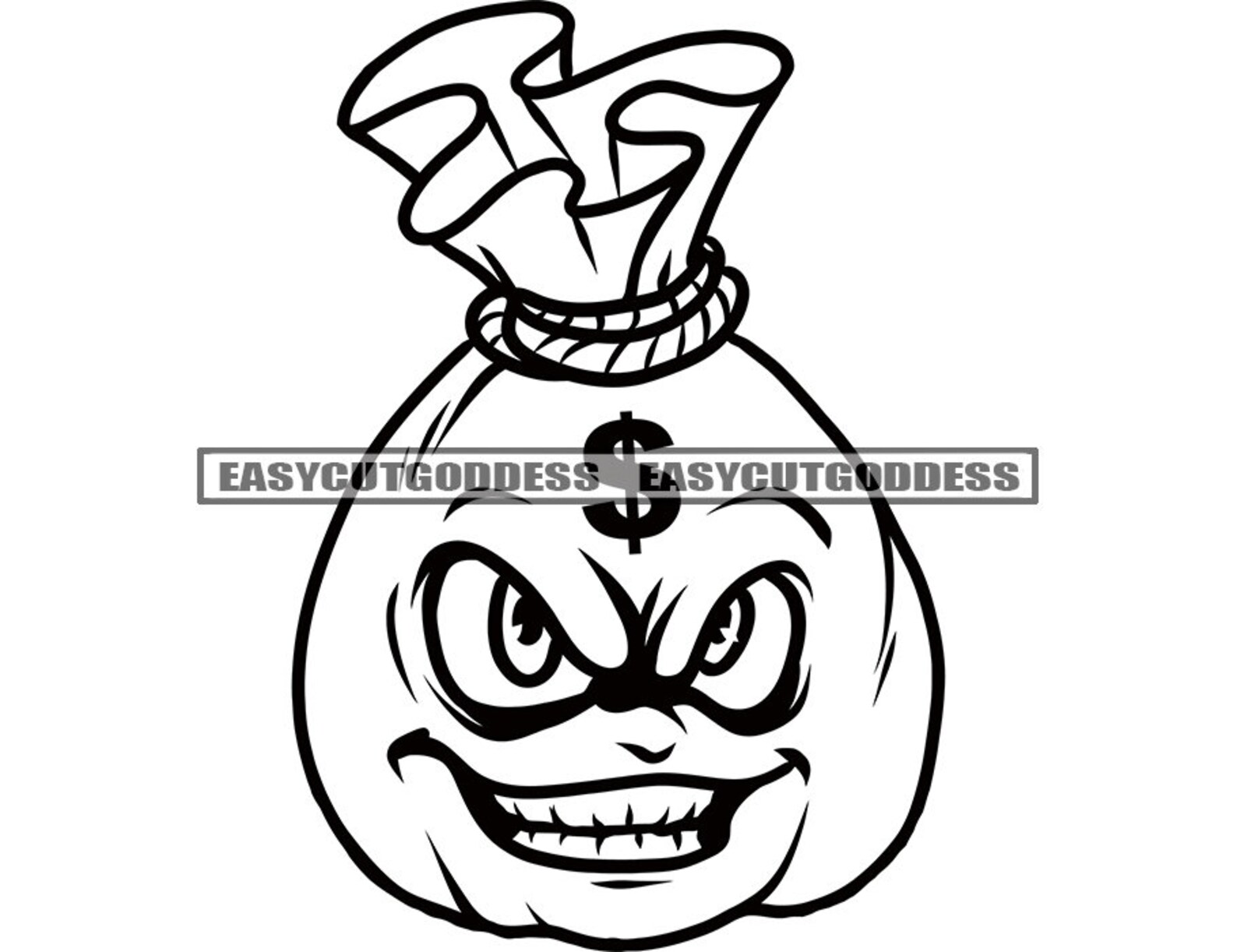 Money Bag Head Man Character Evil Sarcastic Smile Dollar Sign Bank ...