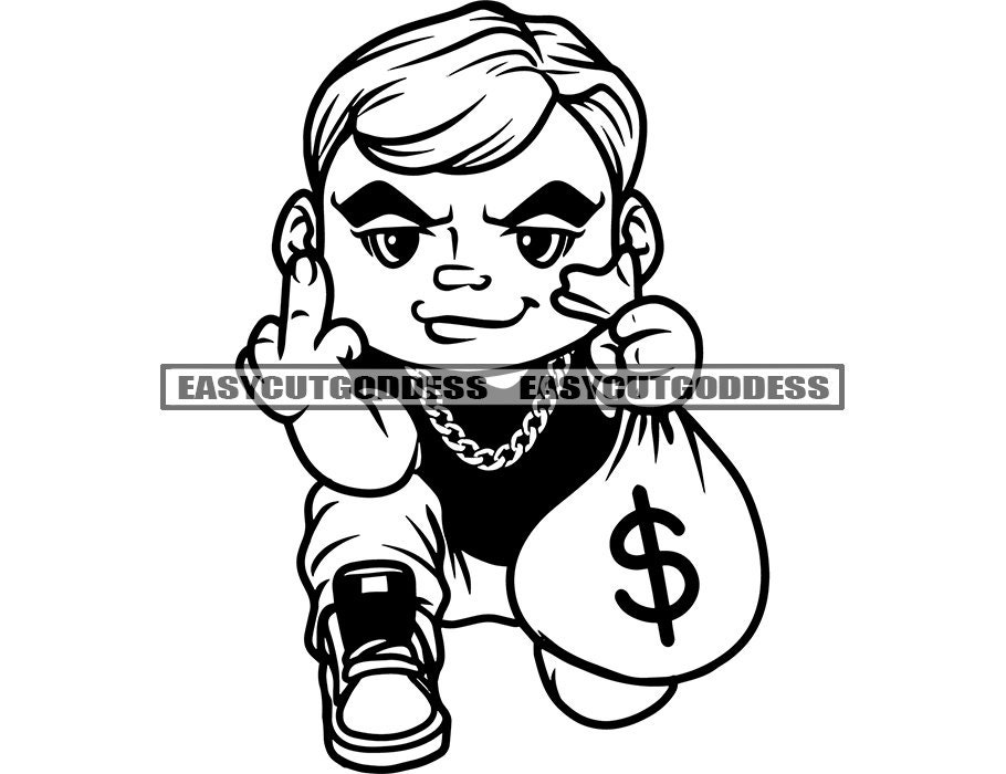 Mean Bad Baby Boy Carrying Money Bag Middle Finger Hustler - Etsy
