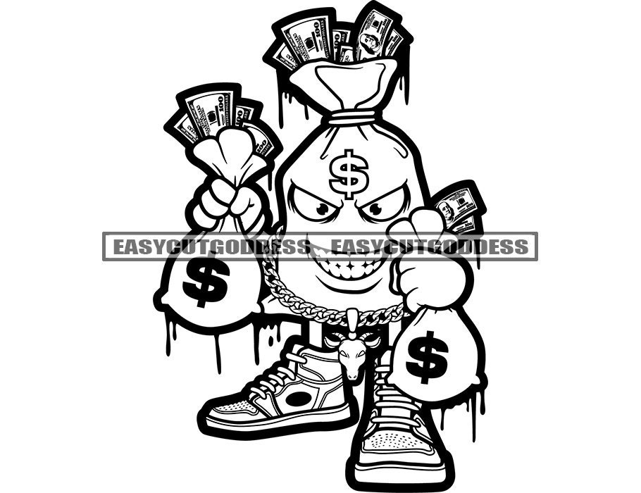 Money Bag Cartoon Character Carrying Bag Full Cash Hustler - Etsy