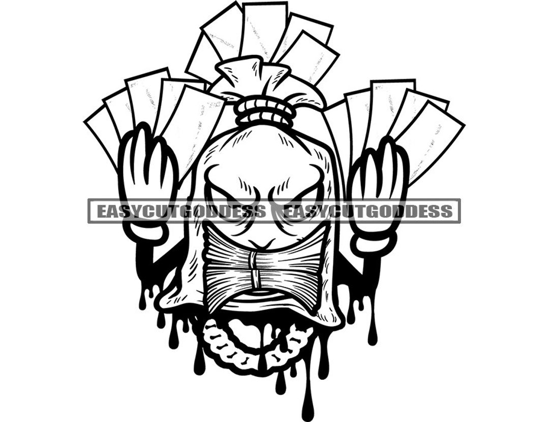 Money Bag Character Dripping Money Stacks Grind Hustler Hustling Street ...