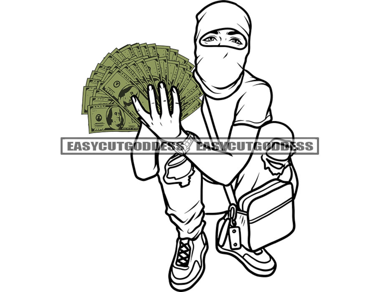 Gangster Man Ski Mask Burglar Holding Money Stacks Squatting - Etsy