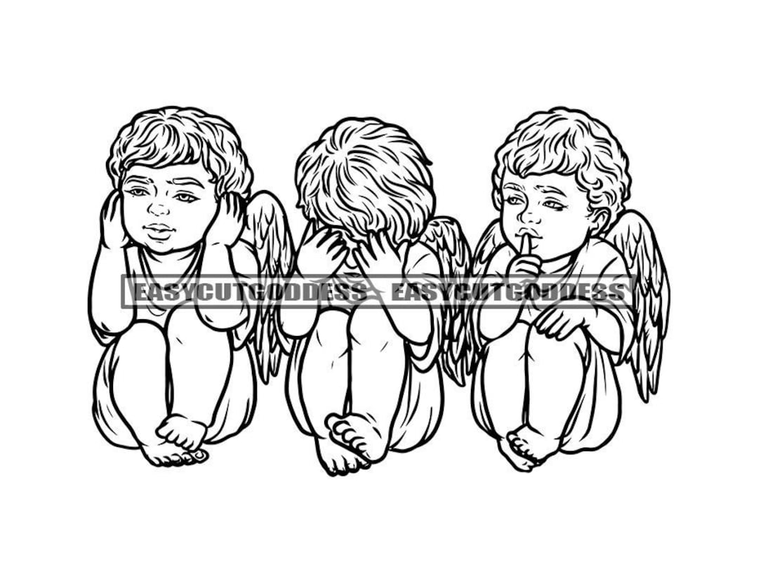 Cute Angels Baby Boys See No Evil Hear No Evil Speak No Evil Wings ...