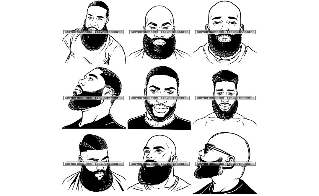 Bundle 9 Designs Black Handsome Man Beard Bald Mustache Ethnicity ...