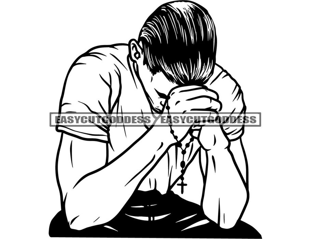 Caucasian Ma Praying God Holding Rosary Beets Begging God Worship Holy ...