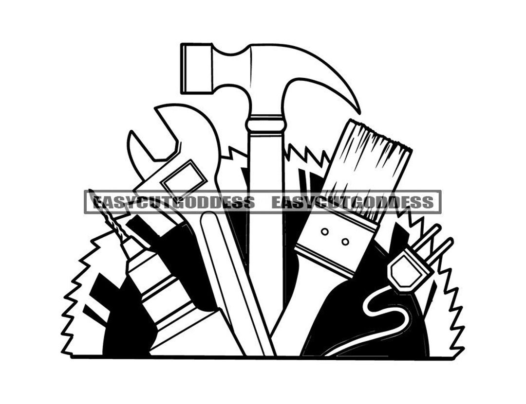 Construction Logo Chainsaw Tools Equipment Hammer Contractor Carpenter ...