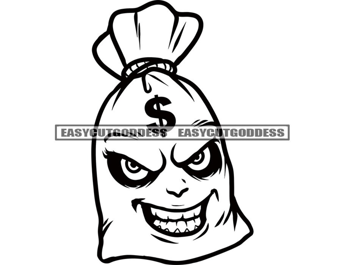 Money Bag Head Man Cartoon Character Sarcastic Smile Dollar - Etsy