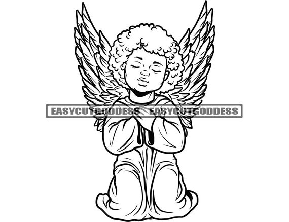 Cute Angel Baby Boy Kneeling Praying God Portrait Wings - Etsy