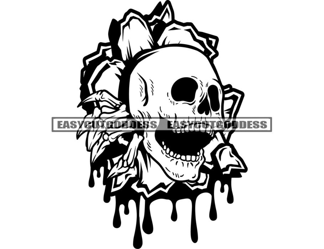 Creepy Skull Head Breaking Walls Screaming Open Mouth Death Human Bones ...
