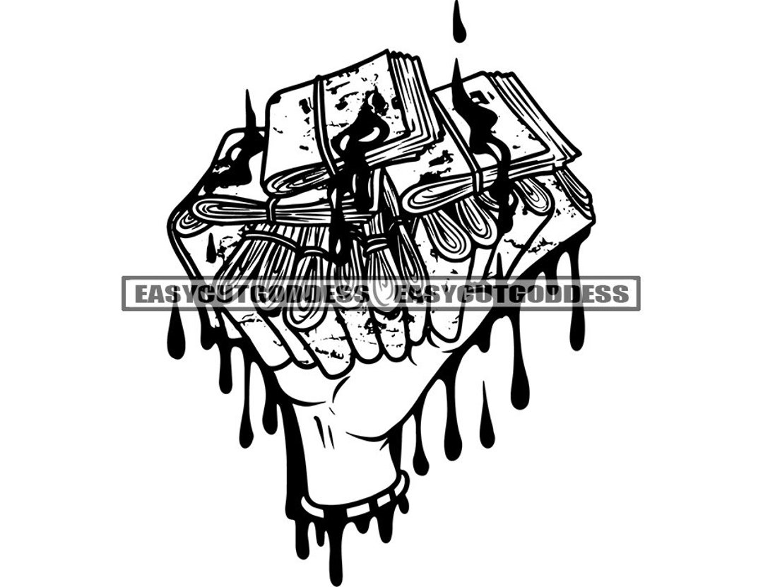 Female Woman Hand Holding Money Stacks Dripping Flames Cash Hustler ...