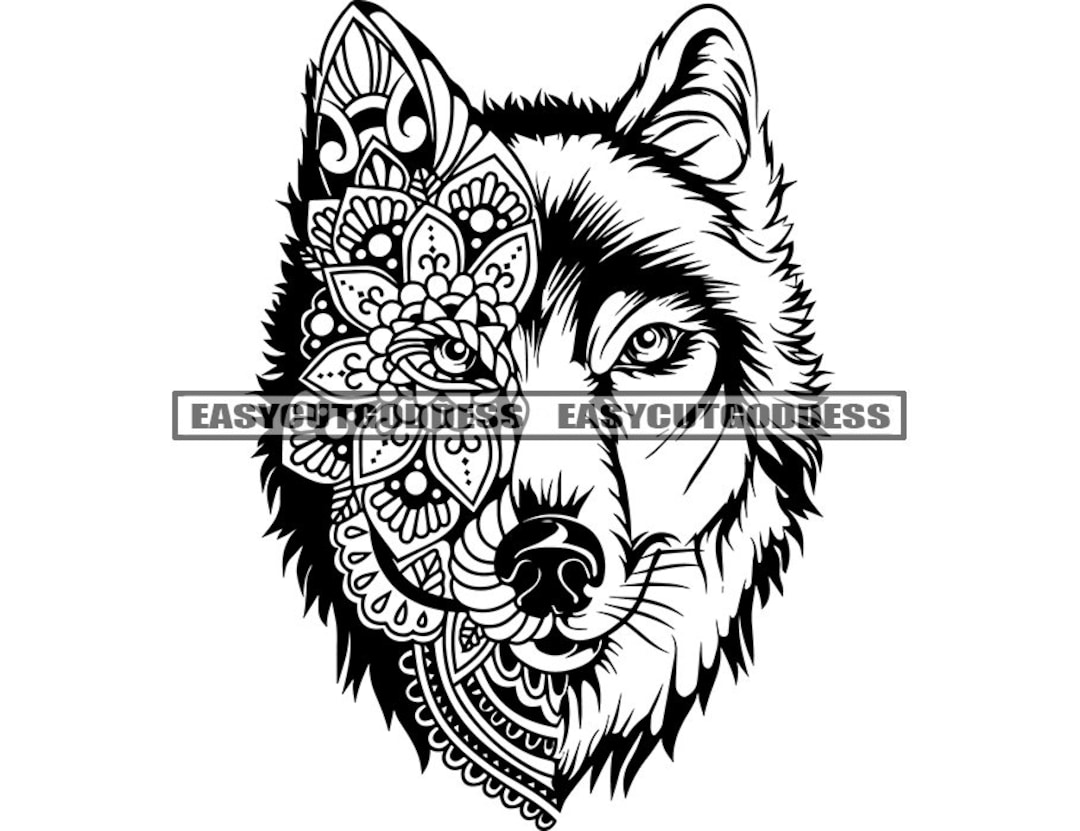 Wolf Animal Half Face Tattoo Ink Art Wildlife Nature Predator Wild ...