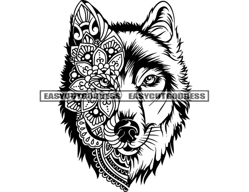 Wolf Animal Half Face Tattoo Ink Art Wildlife Nature Predator Wild ...