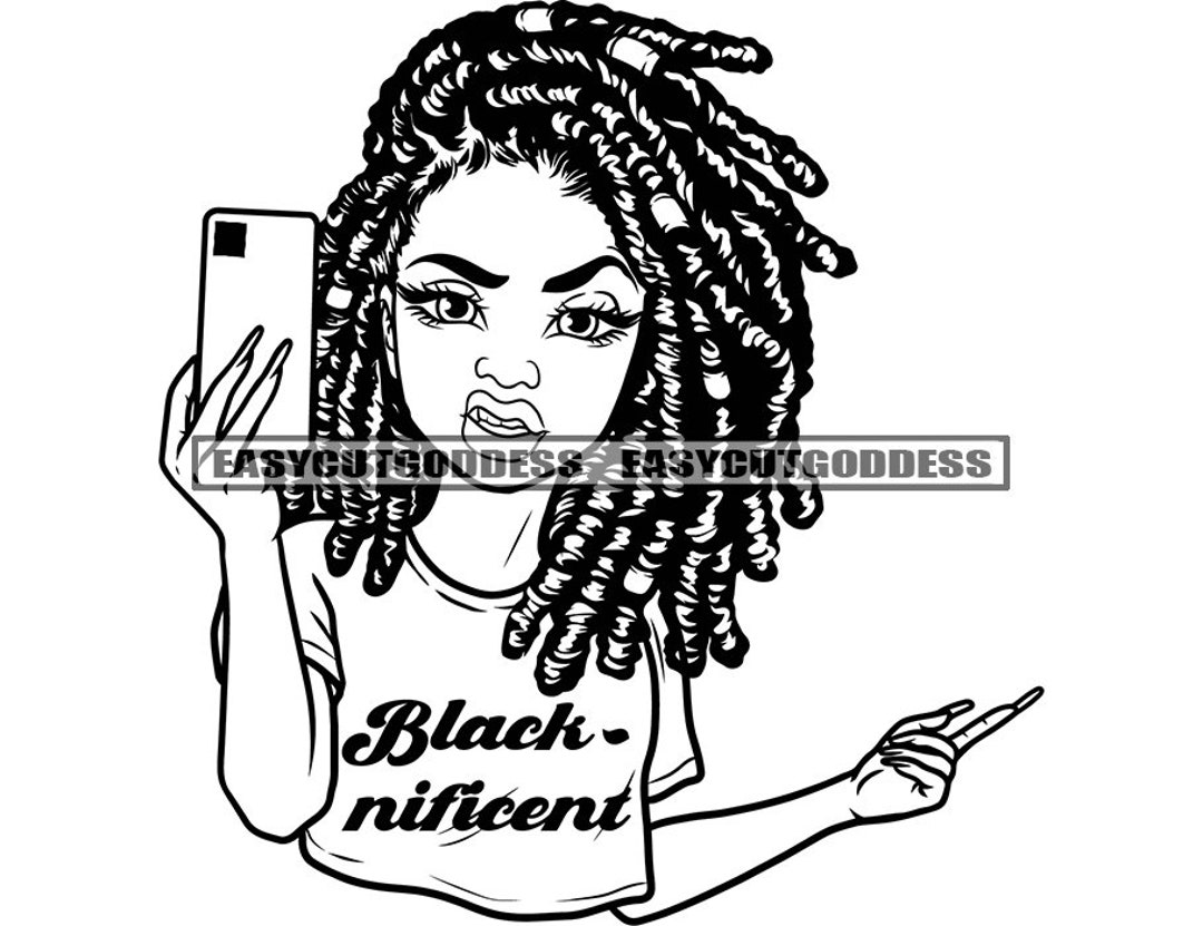 Blacknificent Woman Locs Dreads Hair Selfie Portrait Mean Face New Trend Closed up Nubian ...