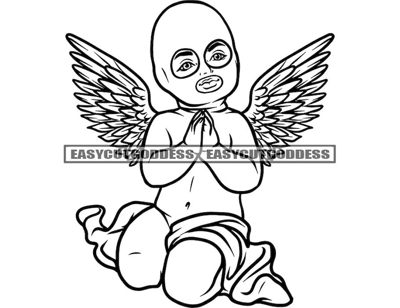 Gangster Baby Boy Angel Ski Mask Praying Kneeling Burglar Wings Fairy ...