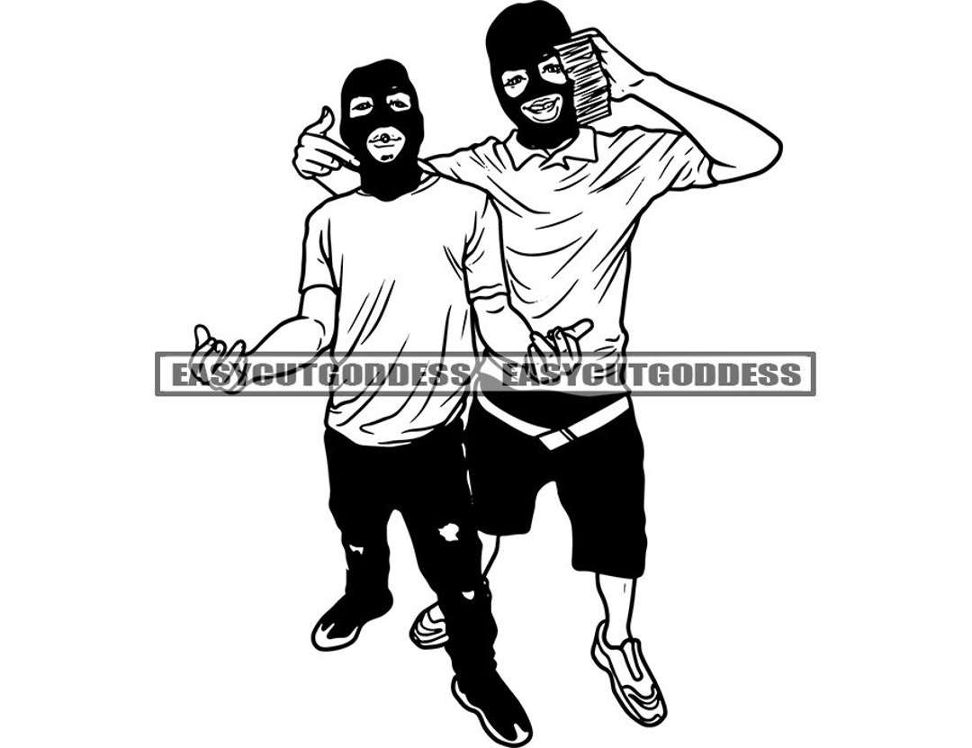 Gangster Men Two Friends Wearing Ski Mask Cap Balaclava Burglar Robbery ...