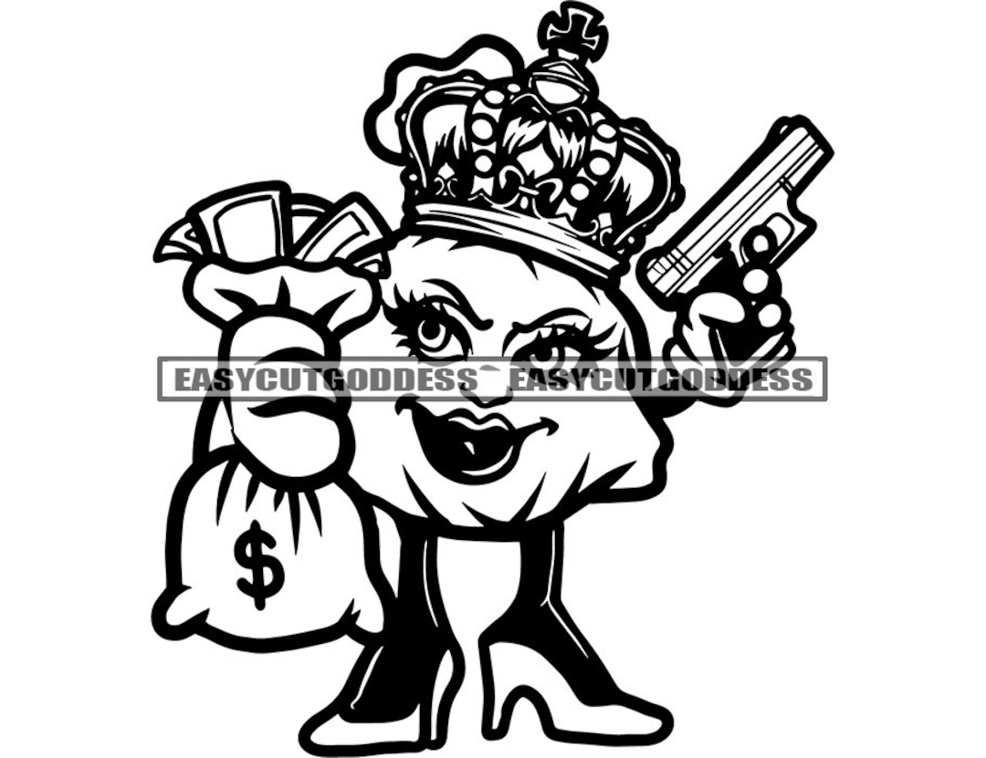 Gangster Female Money Bag Cartoon Character Queen Crown Money Bag ...