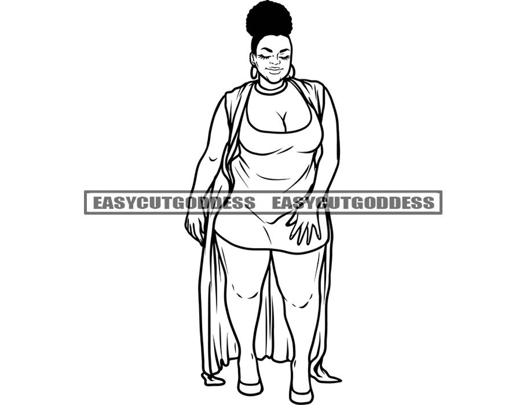 Sexy Plus Size Lady Curvy Voluminous Big Beautiful Woman Nubian Melanin Stylish Hair Messy Bun