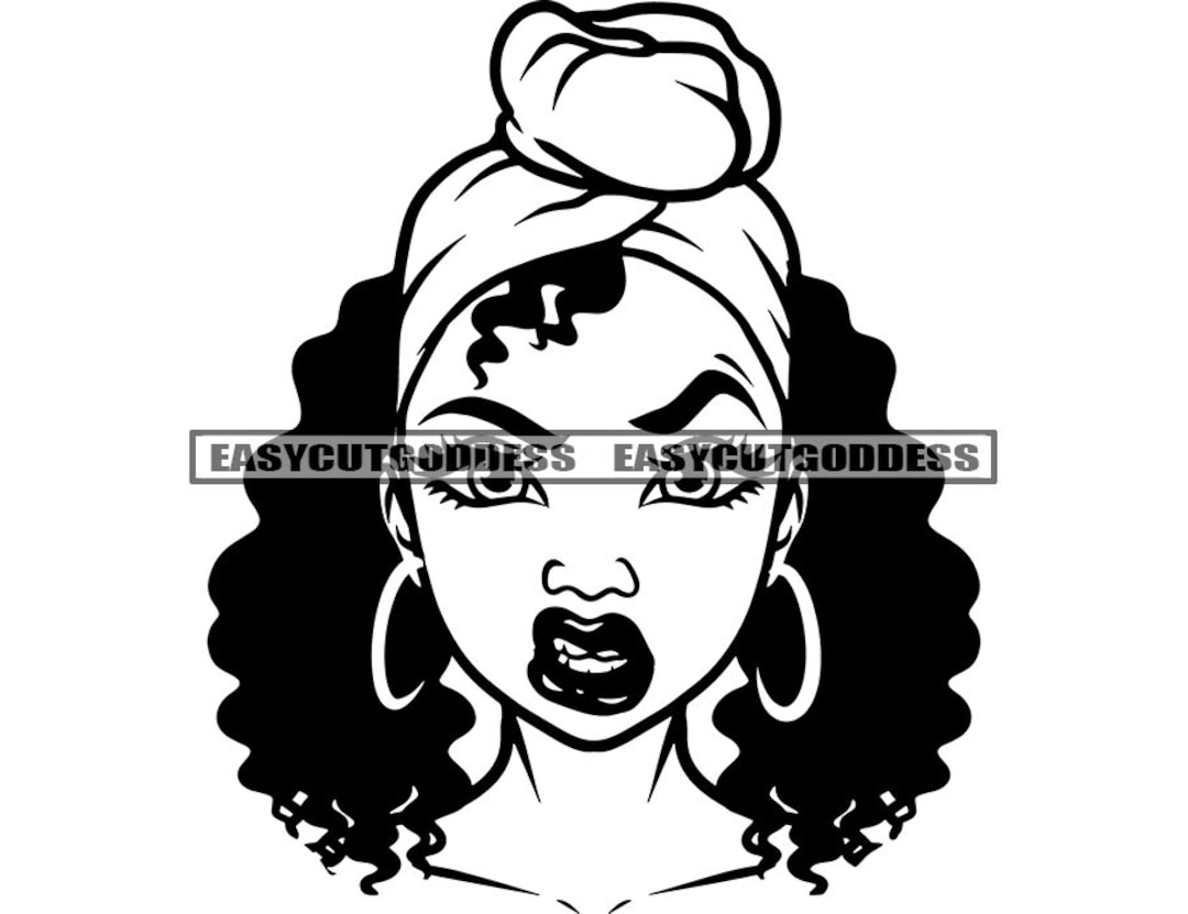 Melanin Woman Portrait Face Mean Face Expression Hoop Earrings Mad Girl ...