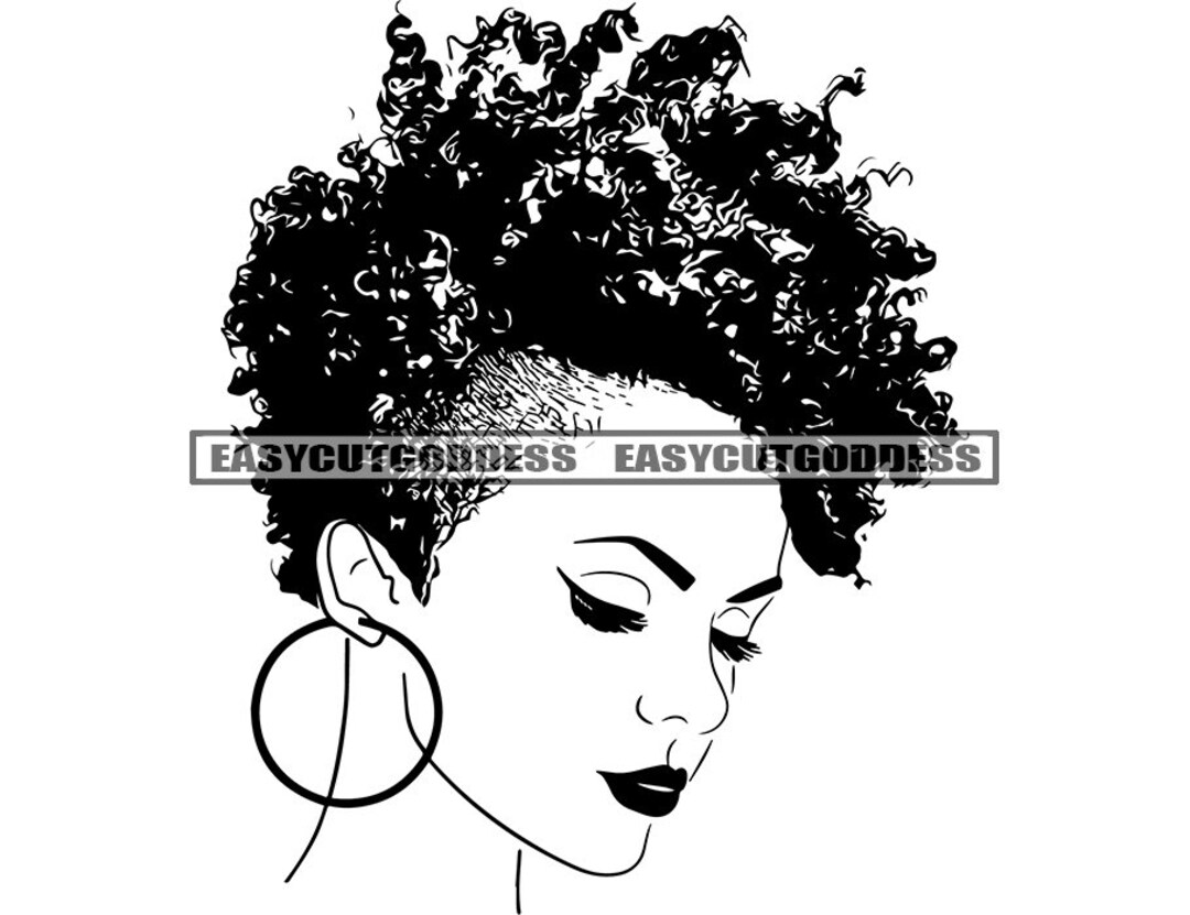 Melanin Woman Female Face Mohawk Hairstyles Hoop Earrings Make up Short ...