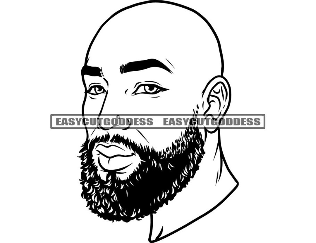 Bearded Black Man Bald Hairstyle Mustache African American Male ...