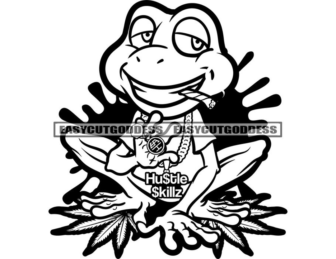 High Frog Personaje de dibujos animados Fumar Romo Cadena de oro Bebida ...