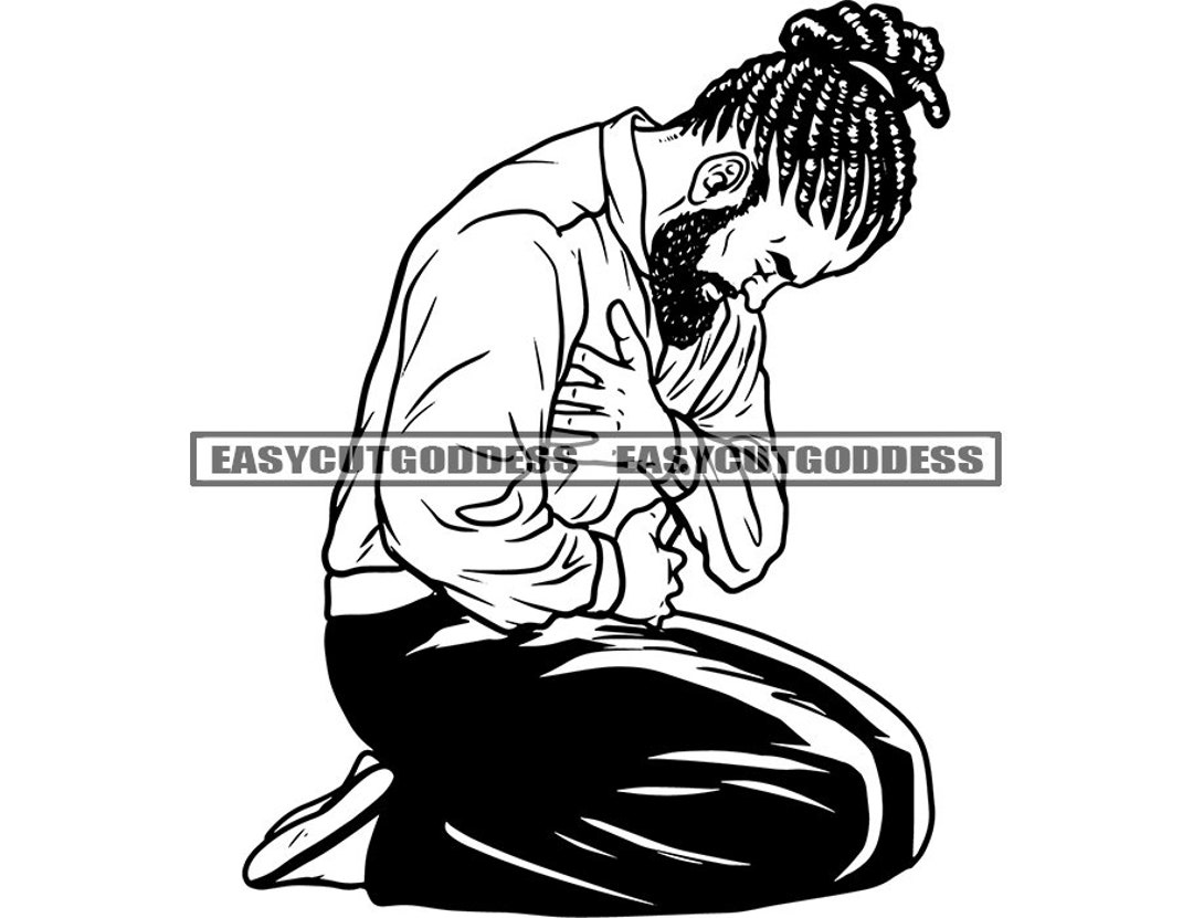 Man Kneeling Sitting Floor Praying Begging God Holy Man African ...