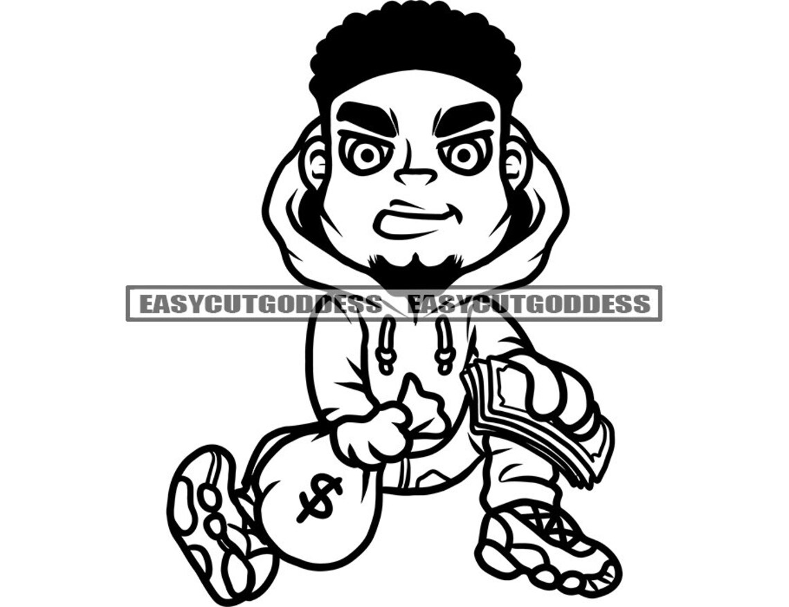 Dope Boy Cartoon Character Man Hoodie Money Bag Stack Hustler Grind ...