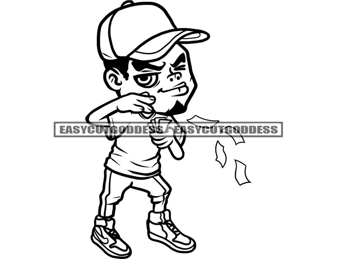 Dope Boy Cartoon Character Man Baseball Hat Throwing Money Club ...