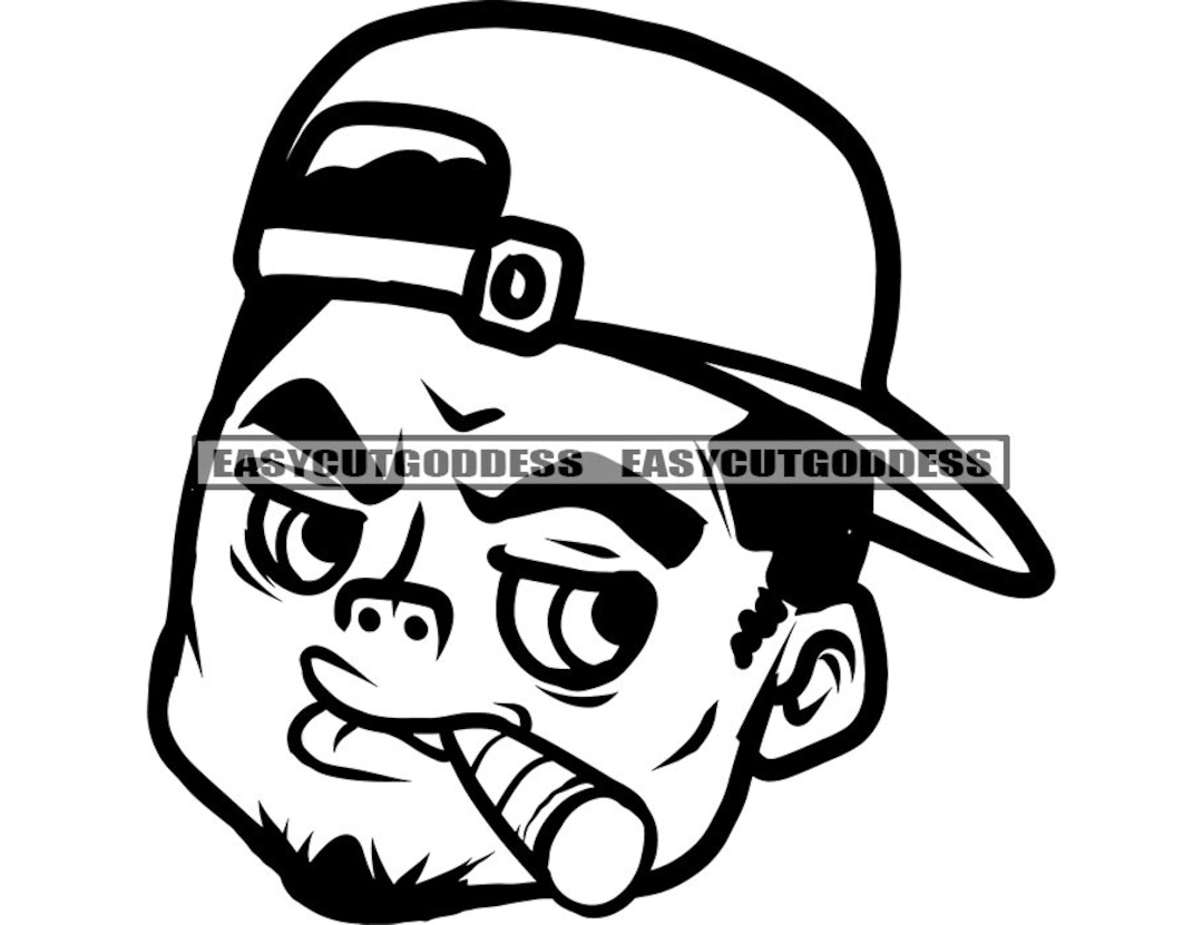 Melanin Cartoon Character Man Portrait Face Baseball Hat Smoking Cigar ...