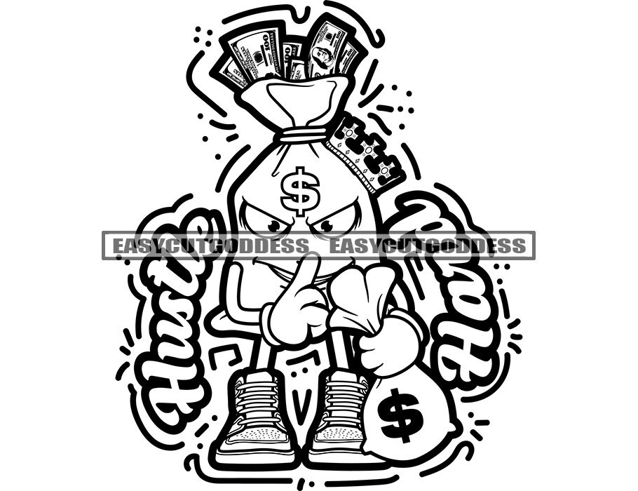 Hustle Hard Money Bag Cartoon Character Bag Full Cash Hustler - Etsy