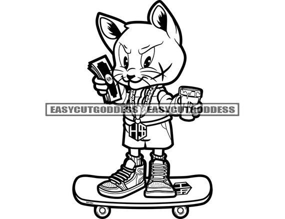 Scarface Cat Cartoon Character Skating Skateboard Drinking - Etsy