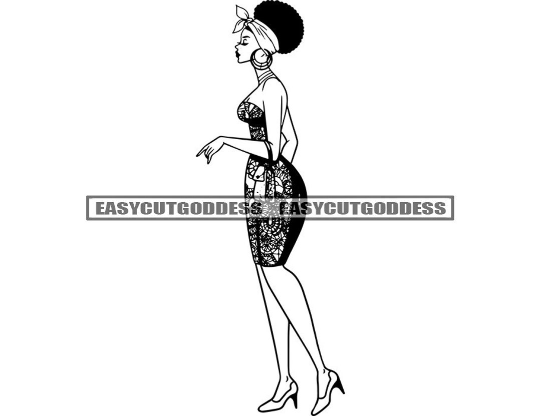 Melanin Woman Curvy Body Shape Wearing Turban Afro Kinky Hairstyle ...