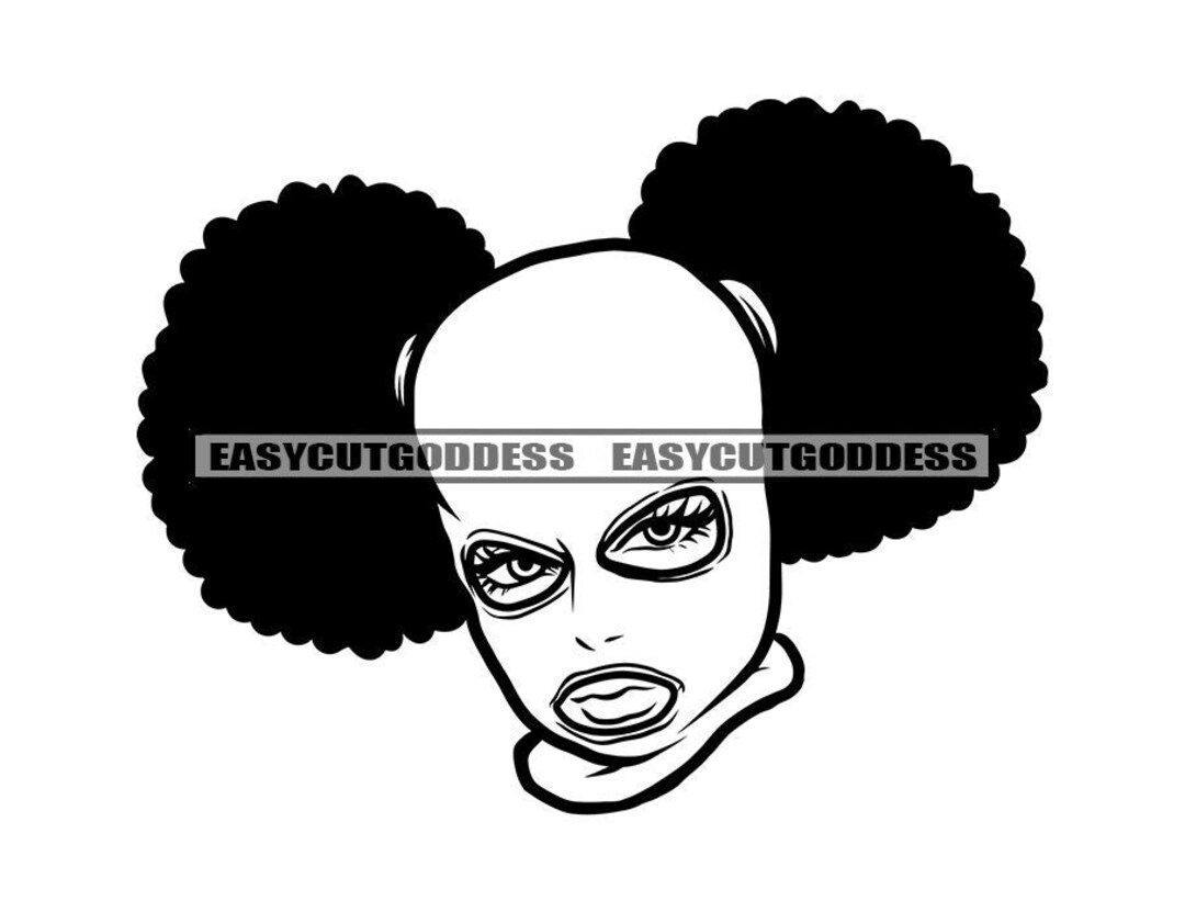Gangster Ghetto Woman Ski Mask Portrait Kinky Afro Puff Hair Cape ...