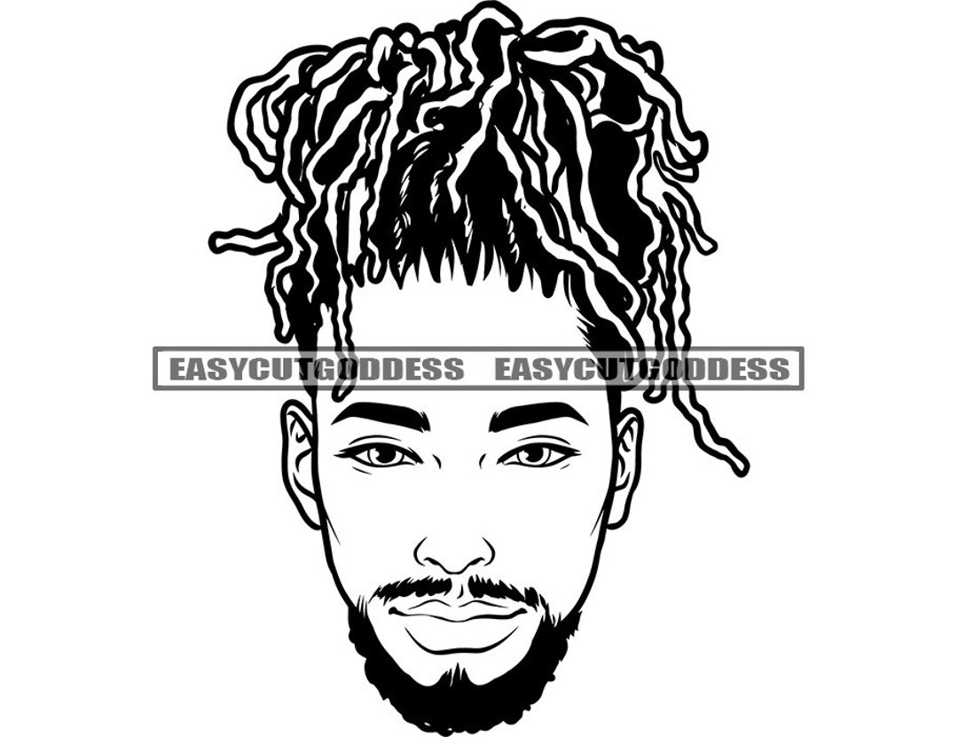 Black Bearded Man Locs Dreads Hairstyle Mustache African American Male ...