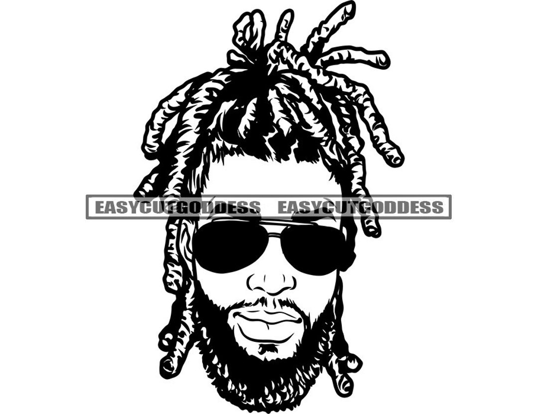 Bearded Black Man Dreadlocks Hair Barbershop Logo Sunglasses Masculine ...