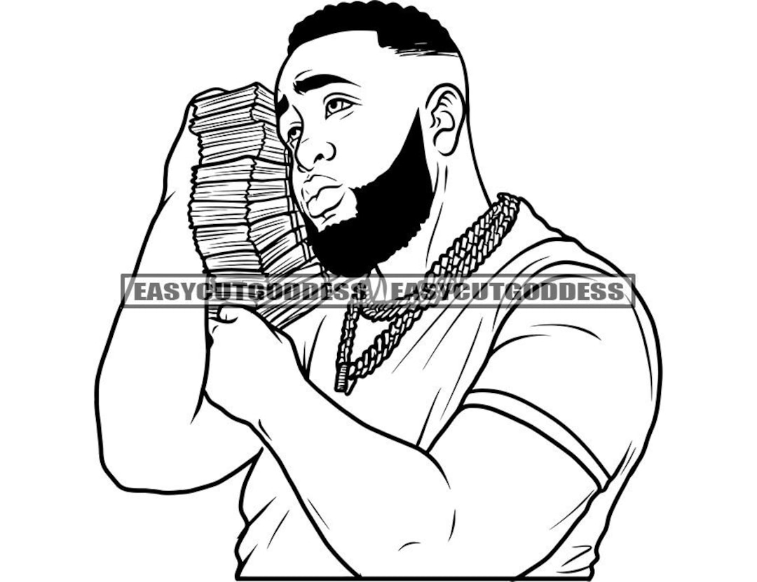 Hustler Man Bragging Money Stack Gold Chain Bank Dope Boy African ...