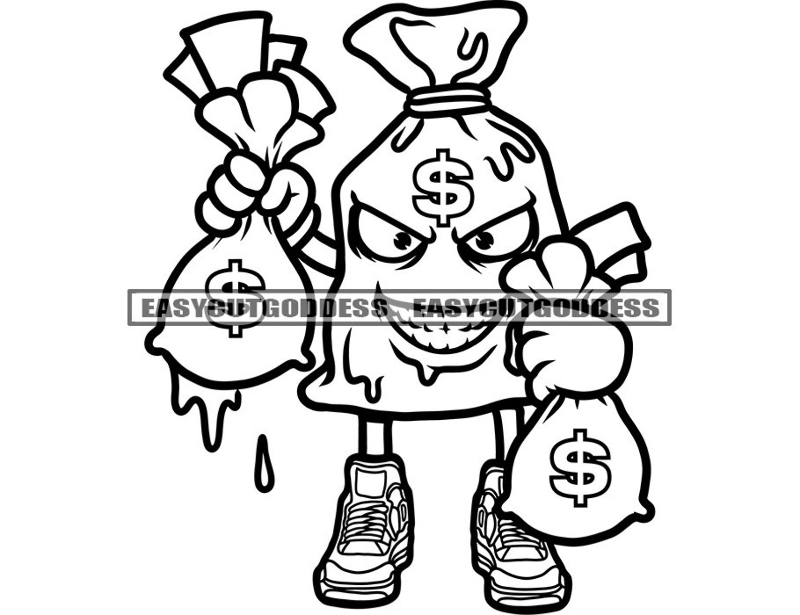 Money Bag Man Cartoon Character Money Bags Dripping Cash - Etsy
