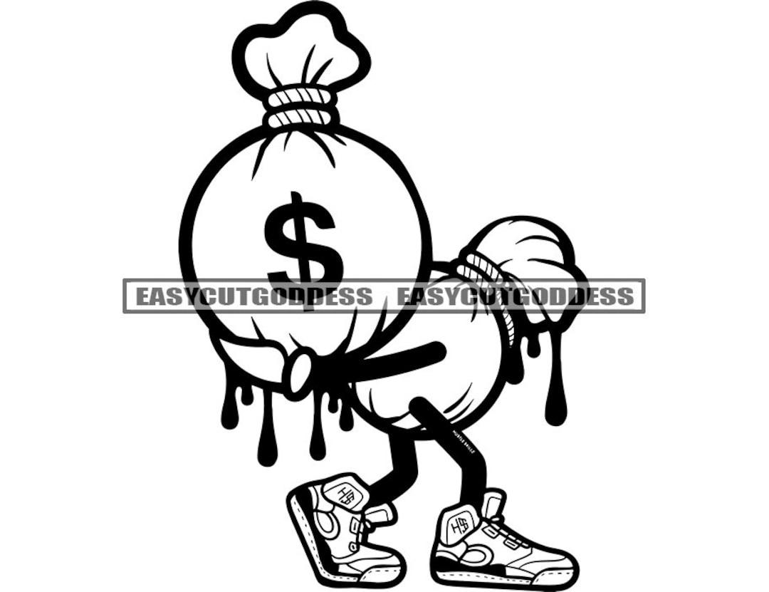Money Bag Cartoon Character Carrying Bag Full Cash Wealthy Hustler ...
