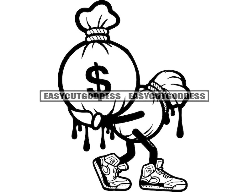 Money Bag Cartoon Character Carrying Bag Full Cash Wealthy - Etsy