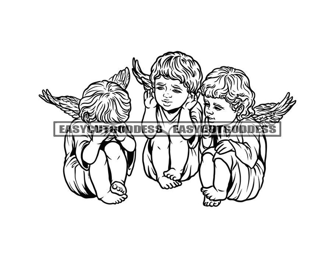 Cute Angels Baby Boys See No Evil Hear No Evil Speak No Evil Wings ...