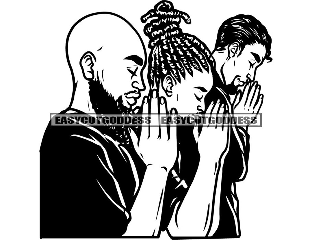 Group of African American Men Praying Together Church Faith Imploring ...